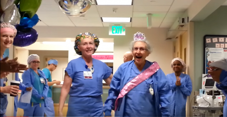 Working seniors : a 90-year-old nurse celebrates her birthday in ...